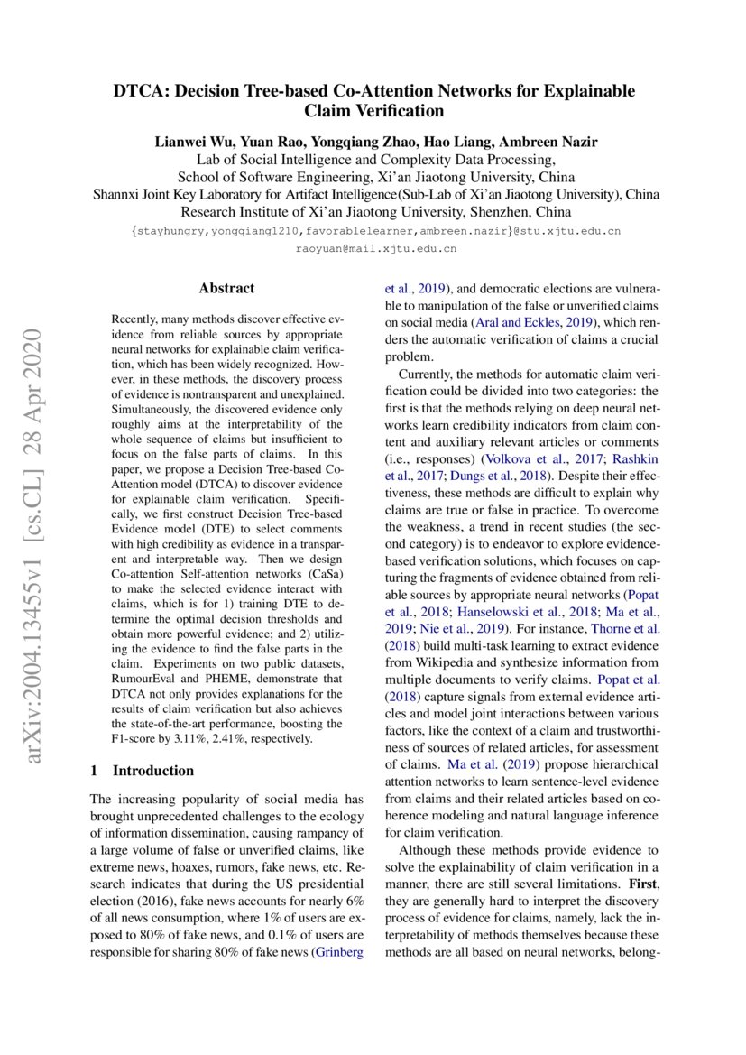 DTCA: Decision Tree-based Co-Attention Networks for Explainable Claim ...