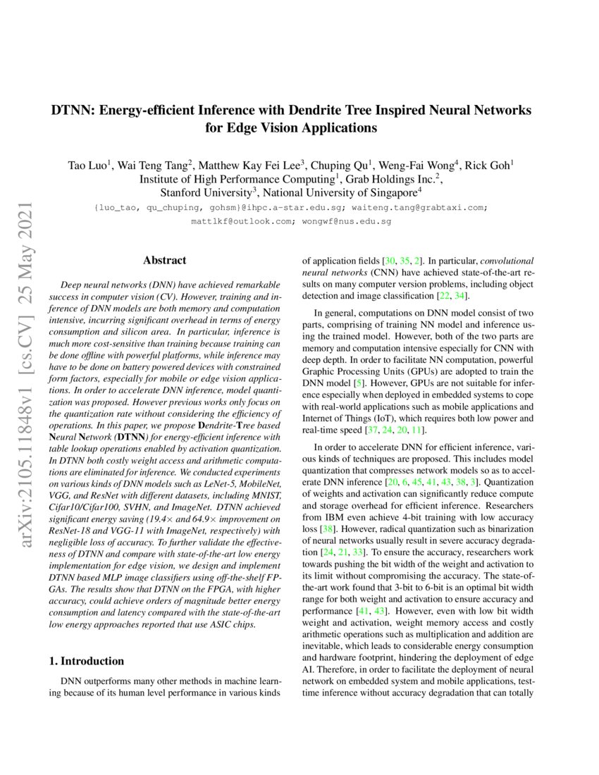 DTNN: Energy-efficient Inference with Dendrite Tree Inspired Neural Networks for Edge Vision ...