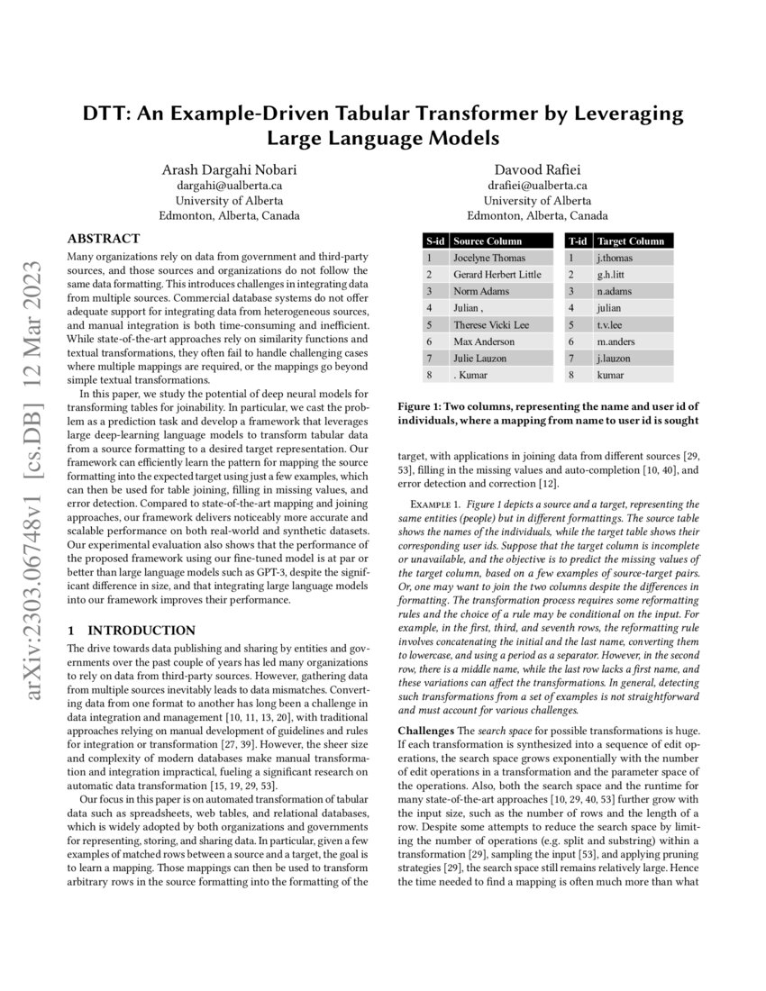 Dtt An Example Driven Tabular Transformer By Leveraging Large Language
