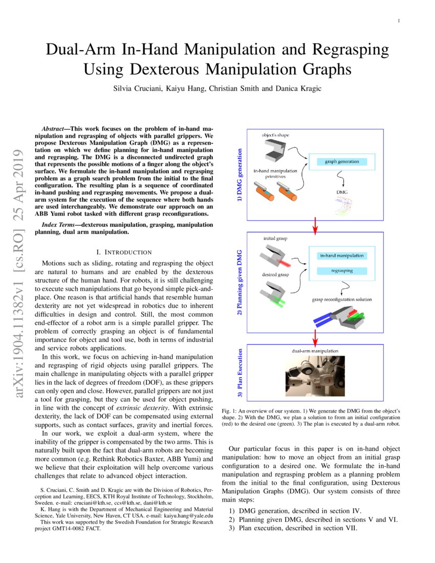 Dual-Arm In-Hand Manipulation and Regrasping Using Dexterous Manipulation Graphs | DeepAI