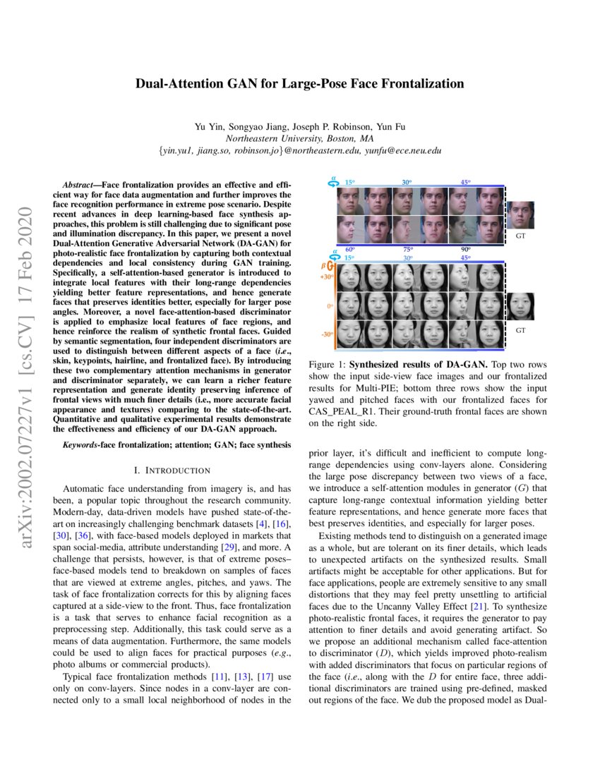 Dual-Attention GAN for Large-Pose Face Frontalization | DeepAI