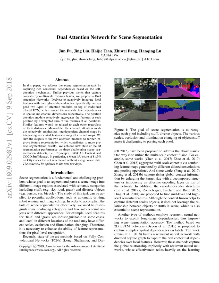 Dual Attention Network For Scene Segmentation Deepai