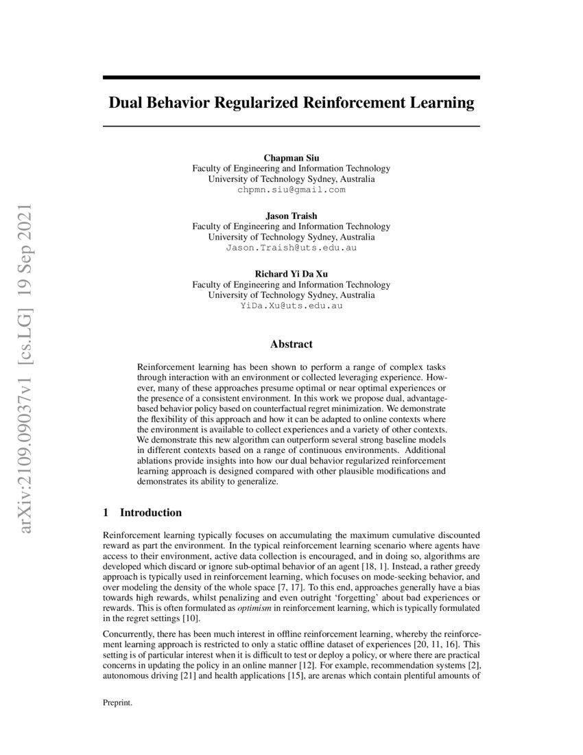 Dual Behavior Regularized Reinforcement Learning | DeepAI