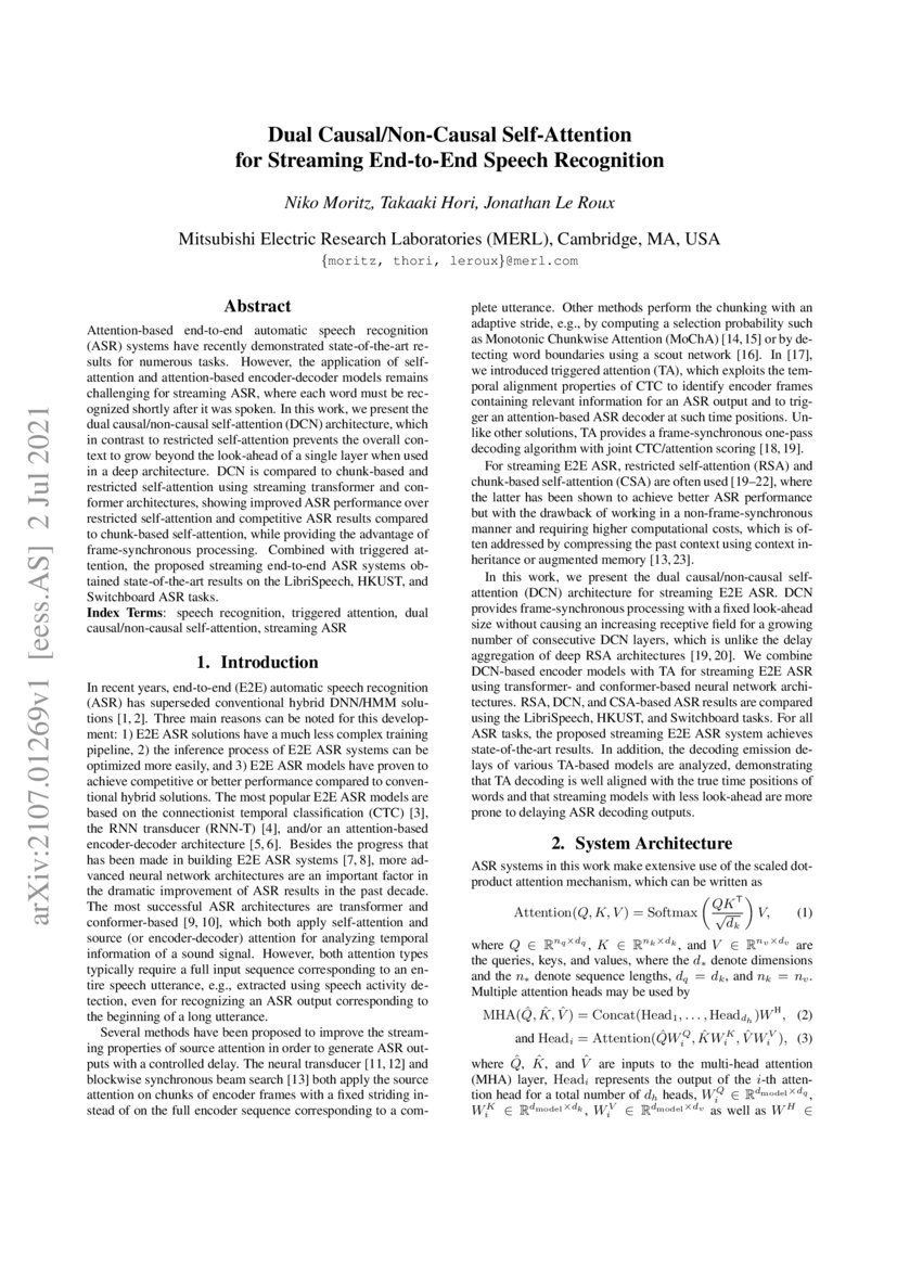 Dual Causal/Non-Causal Self-Attention for Streaming End-to-End Speech ...