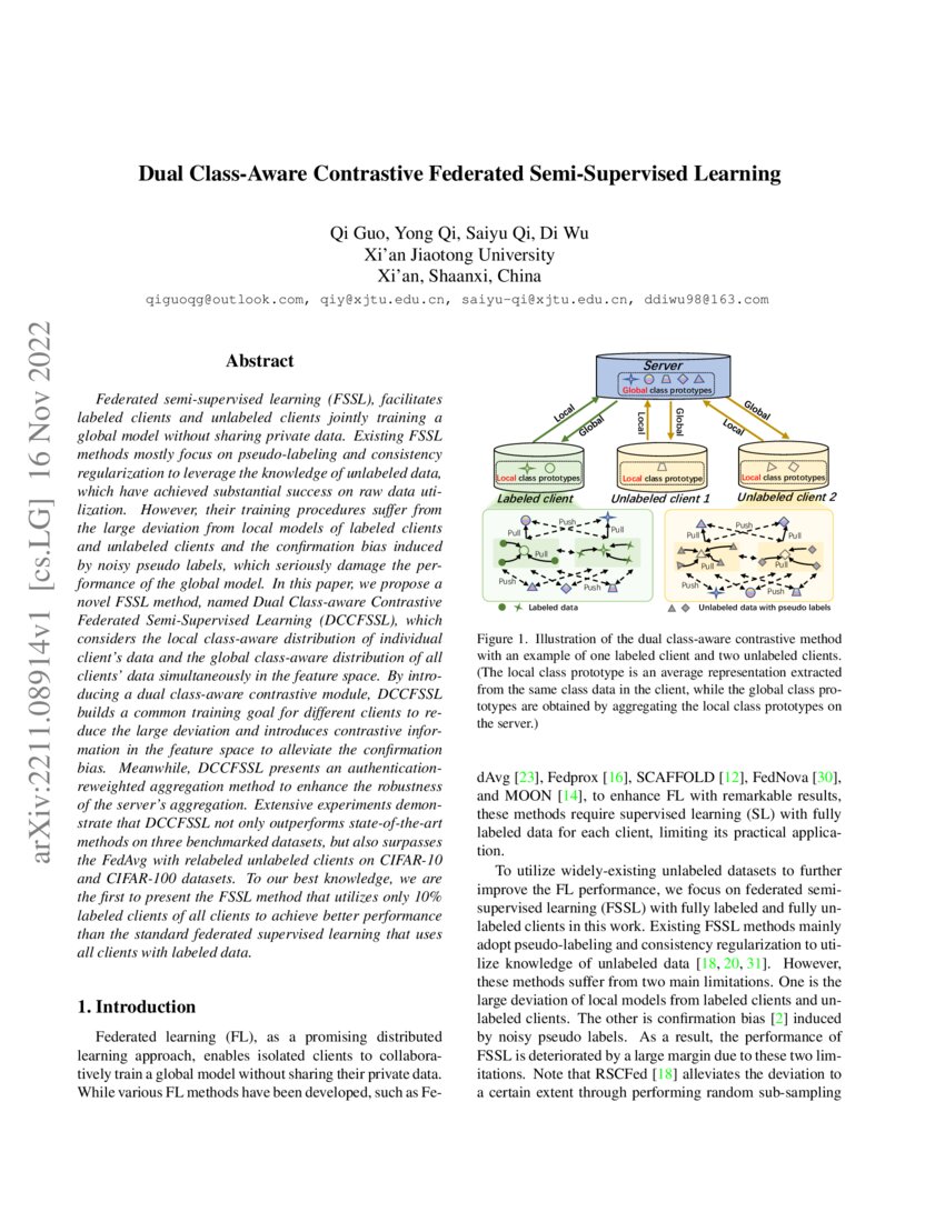 Dual Class-Aware Contrastive Federated Semi-Supervised Learning | DeepAI