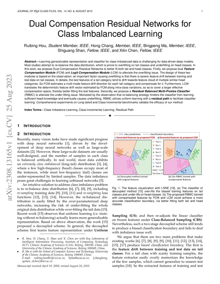 Dual Compensation Residual Networks for Class Imbalanced Learning | DeepAI