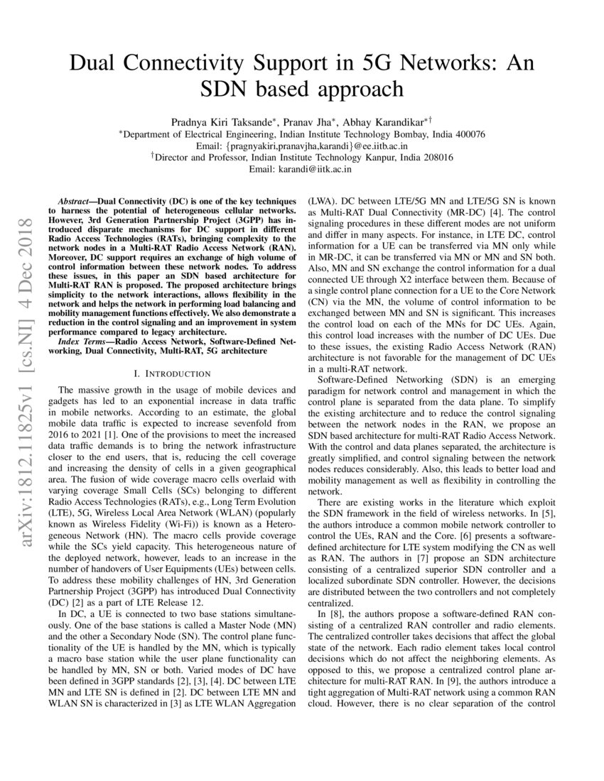 Dual Connectivity Support in 5G Networks: An SDN based approach | DeepAI