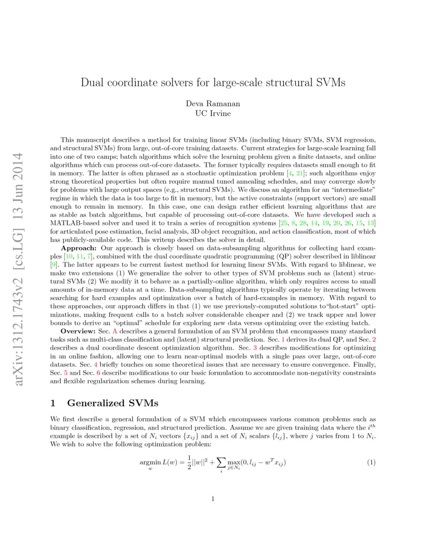 Dual coordinate solvers for large-scale structural SVMs | DeepAI