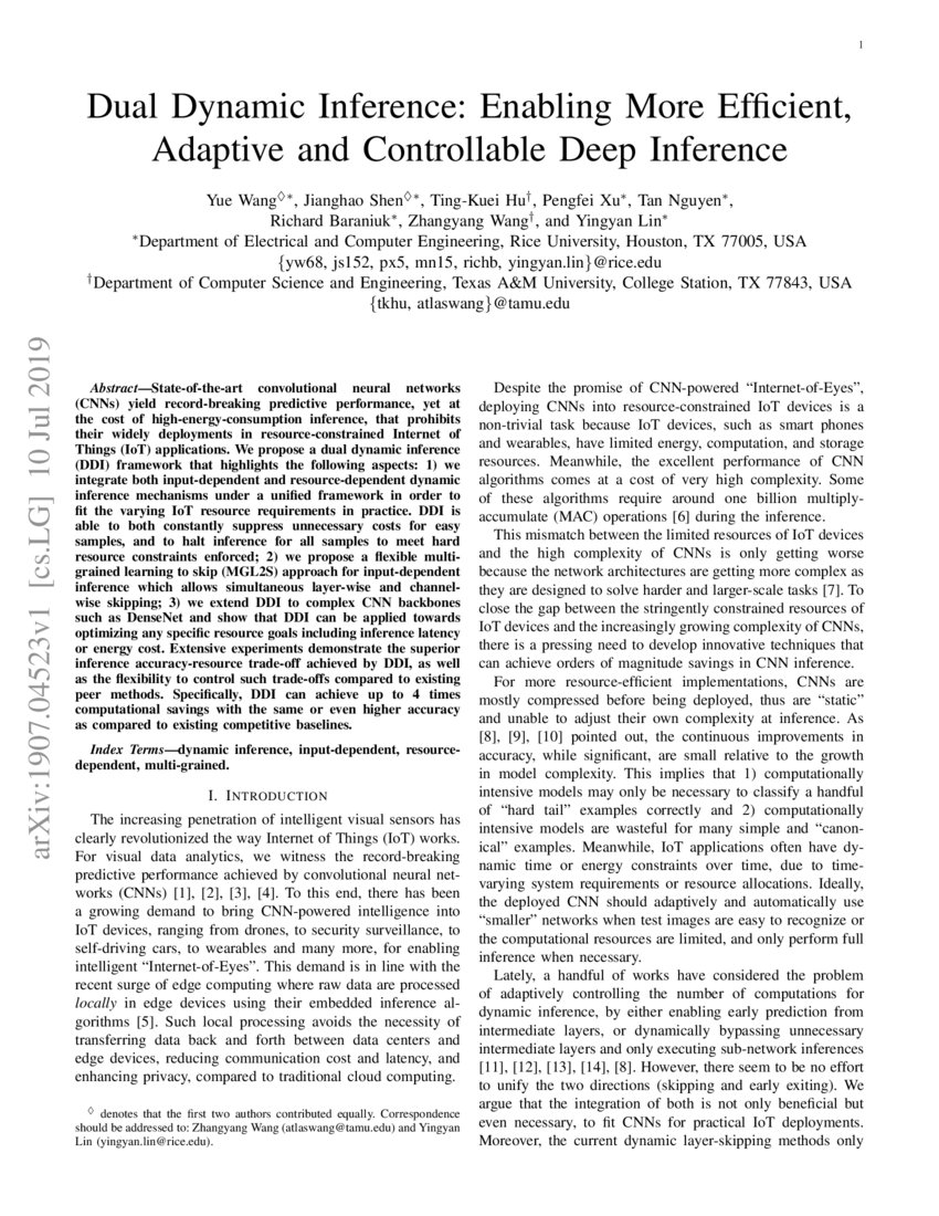 Dual Dynamic Inference Enabling More Efficient Adaptive And Controllable Deep Inference Deepai