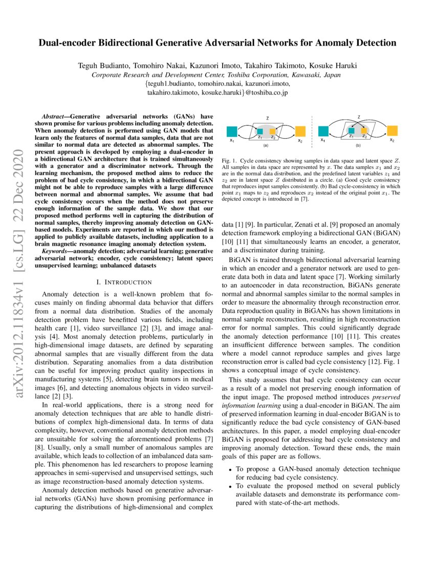 Dual-encoder Bidirectional Generative Adversarial Networks for Anomaly ... Dual-encoder Bidirectional Generative Adversarial Networks for Anomaly ...