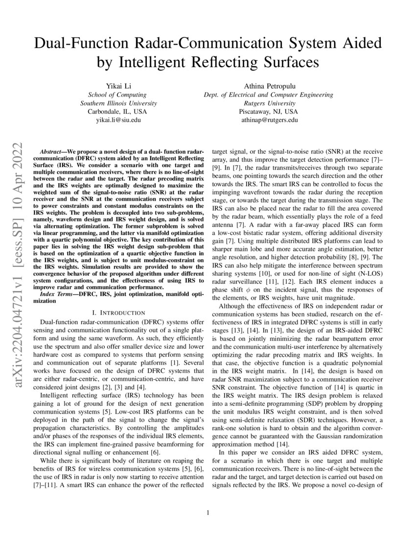 Dual-Function Radar-Communication System Aided by Intelligent ...