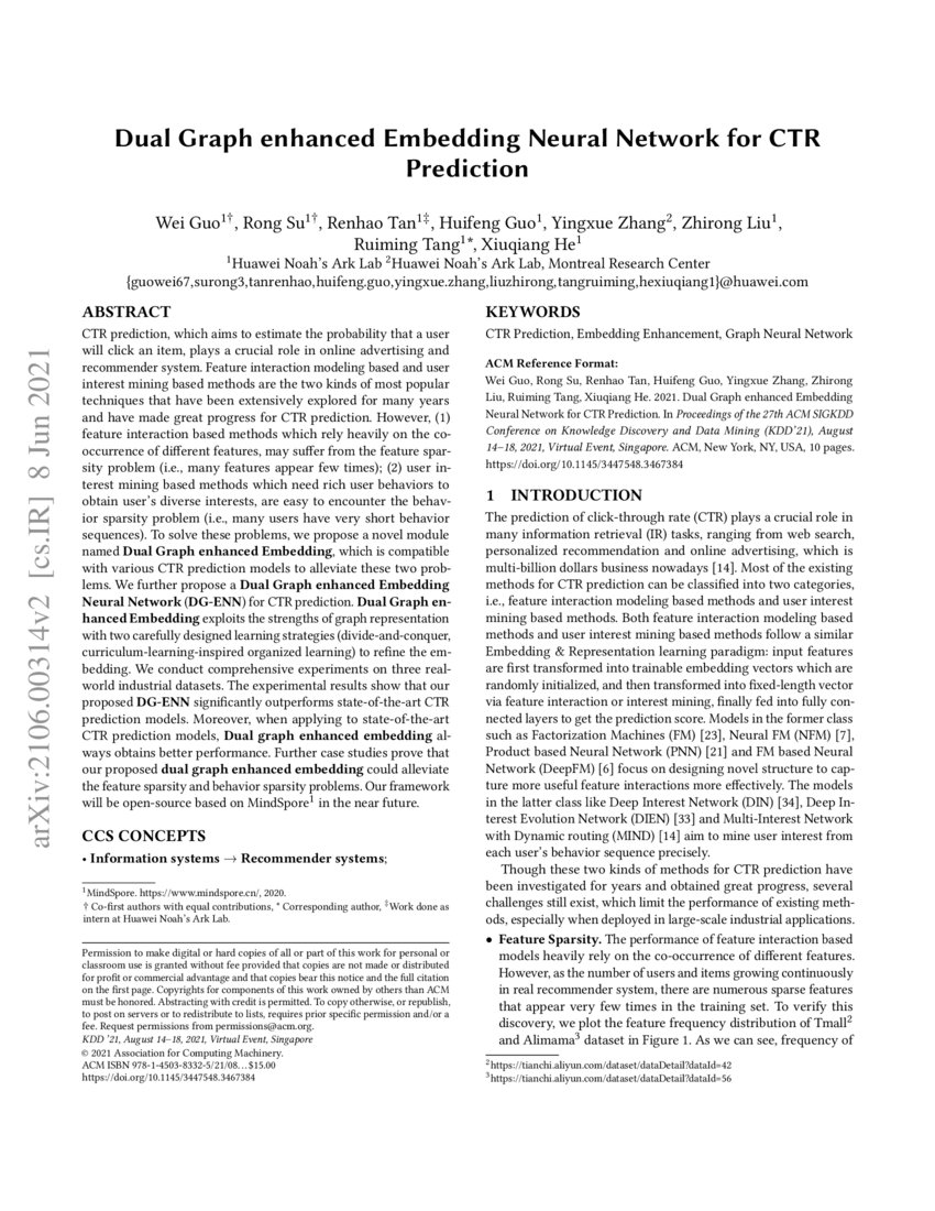 Dual Graph enhanced Embedding Neural Network for CTR Prediction | DeepAI