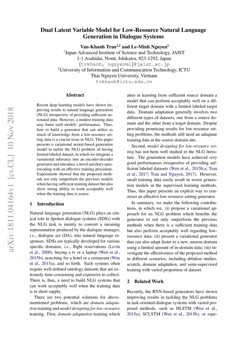 Dual Latent Variable Model For Low Resource Natural Language Generation
