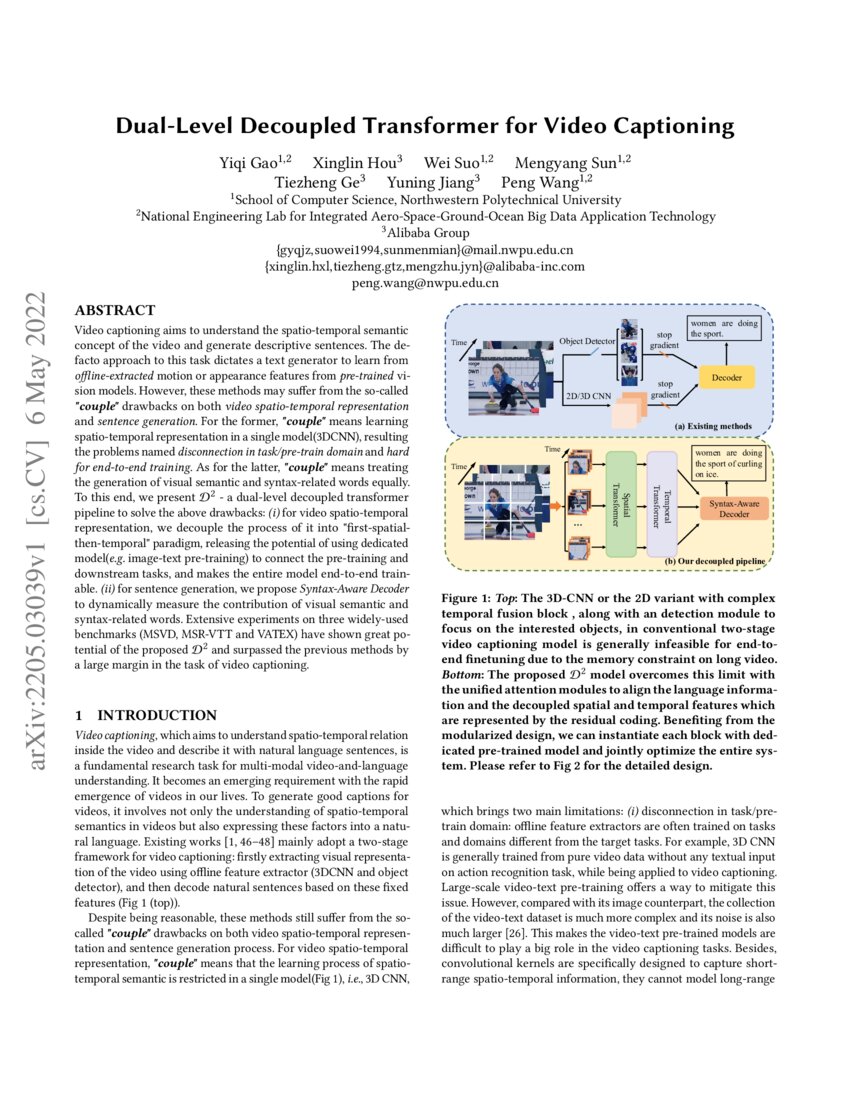 Dual-Level Decoupled Transformer for Video Captioning | DeepAI