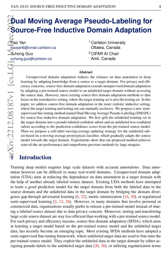 Dual Moving Average Pseudo-Labeling for Source-Free Inductive Domain Adaptation | DeepAI