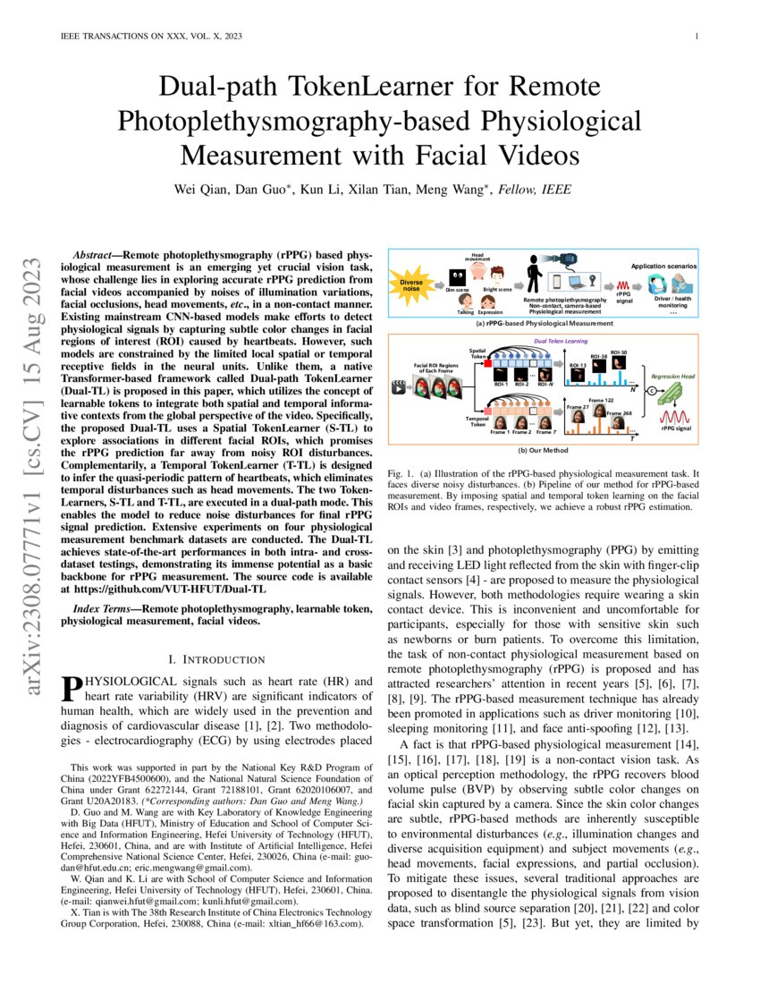 Dual-path TokenLearner for Remote Photoplethysmography-based Physiological Measurement with ...