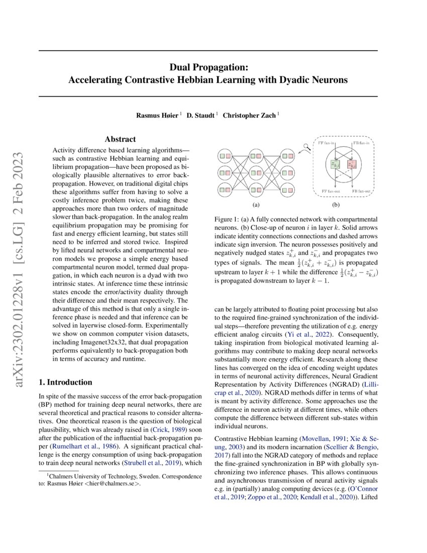 Dual Propagation Accelerating Contrastive Hebbian Learning With Dyadic Neurons Deepai
