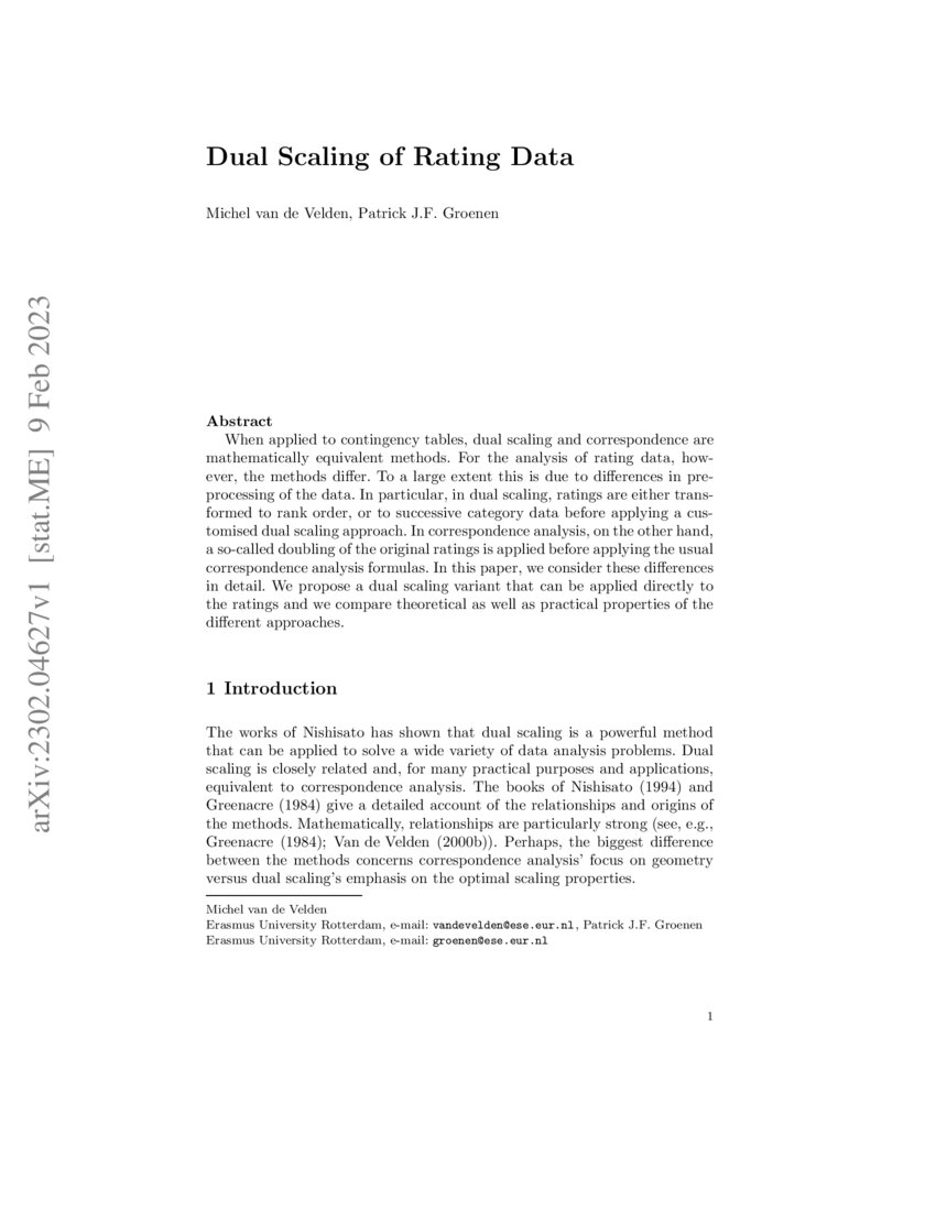 Dual scaling of rating data | DeepAI