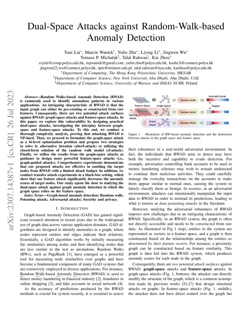 Dual-Space Attacks against Random-Walk-based Anomaly Detection | DeepAI