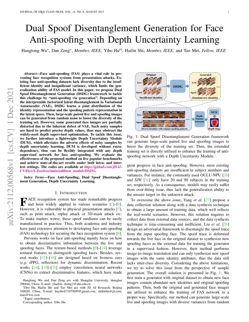 Dual Spoof Disentanglement Generation for Face Anti-spoofing with Depth ...
