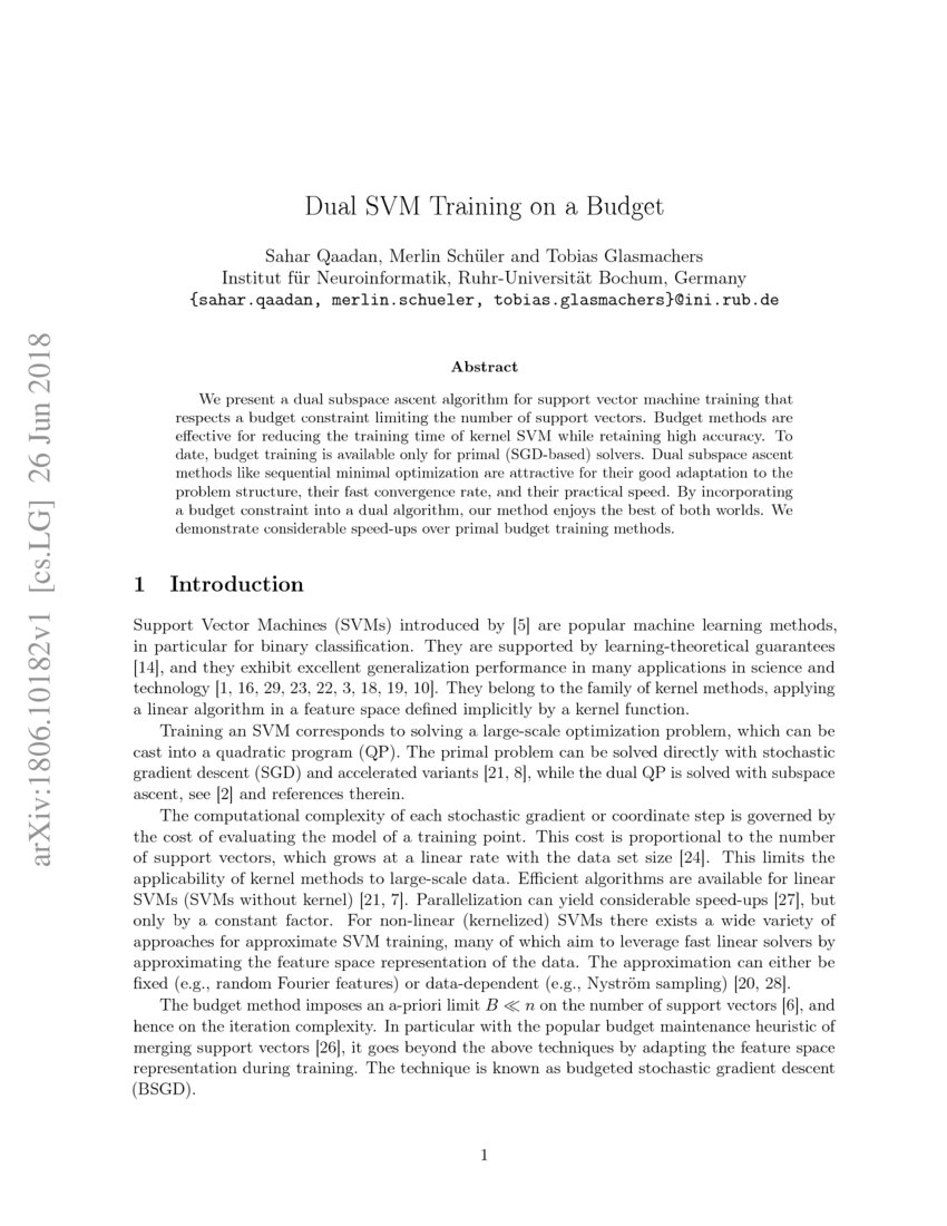 Dual SVM Training on a Budget | DeepAI