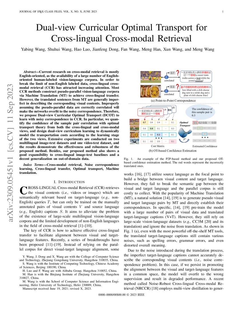 Dual-view Curricular Optimal Transport for Cross-lingual Cross-modal Retrieval | DeepAI