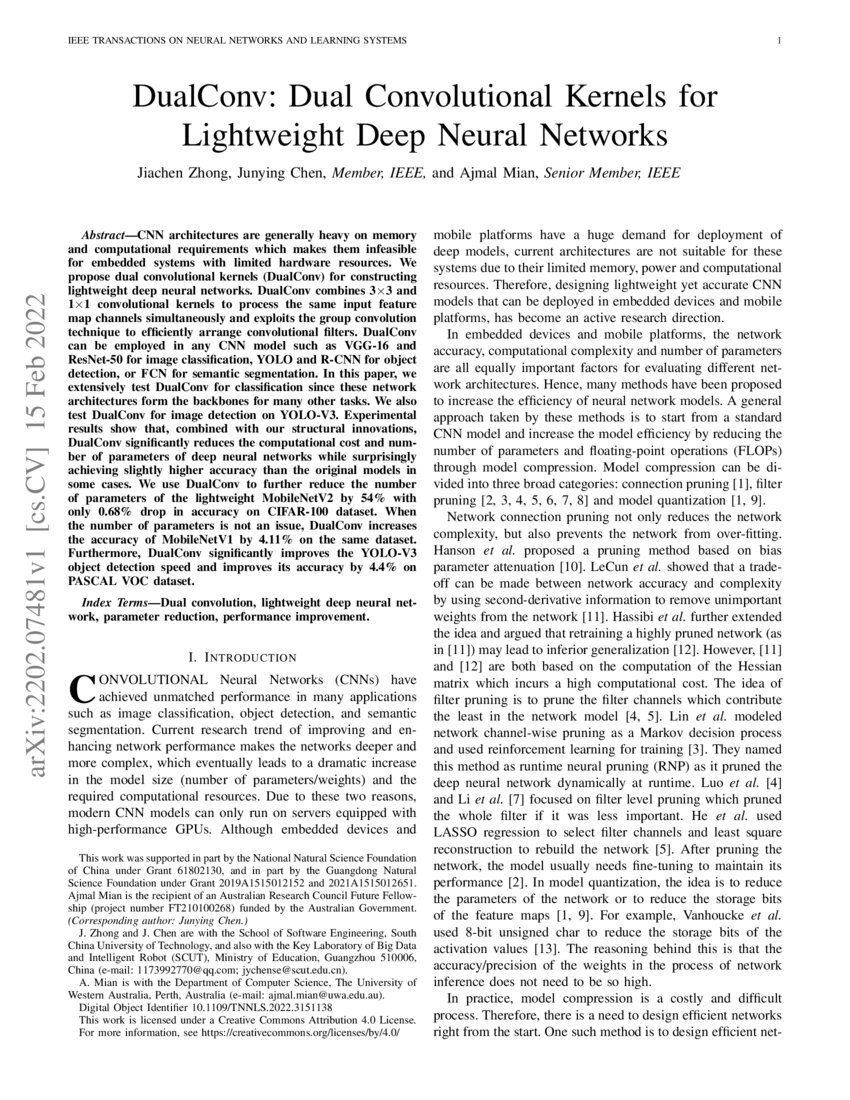 DualConv: Dual Convolutional Kernels for Lightweight Deep Neural Networks | DeepAI