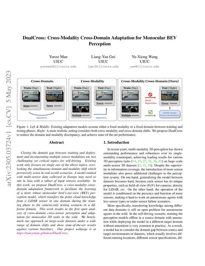 DualCross: Cross-Modality Cross-Domain Adaptation for Monocular BEV ... DualCross: Cross-Modality Cross-Domain Adaptation for Monocular BEV ...