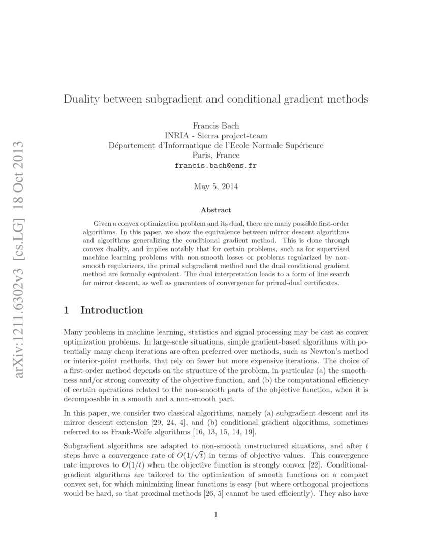 Duality between subgradient and conditional gradient methods | DeepAI