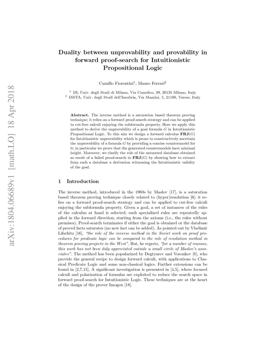 Duality between unprovability and provability in forward proof-search for Intuitionistic ...