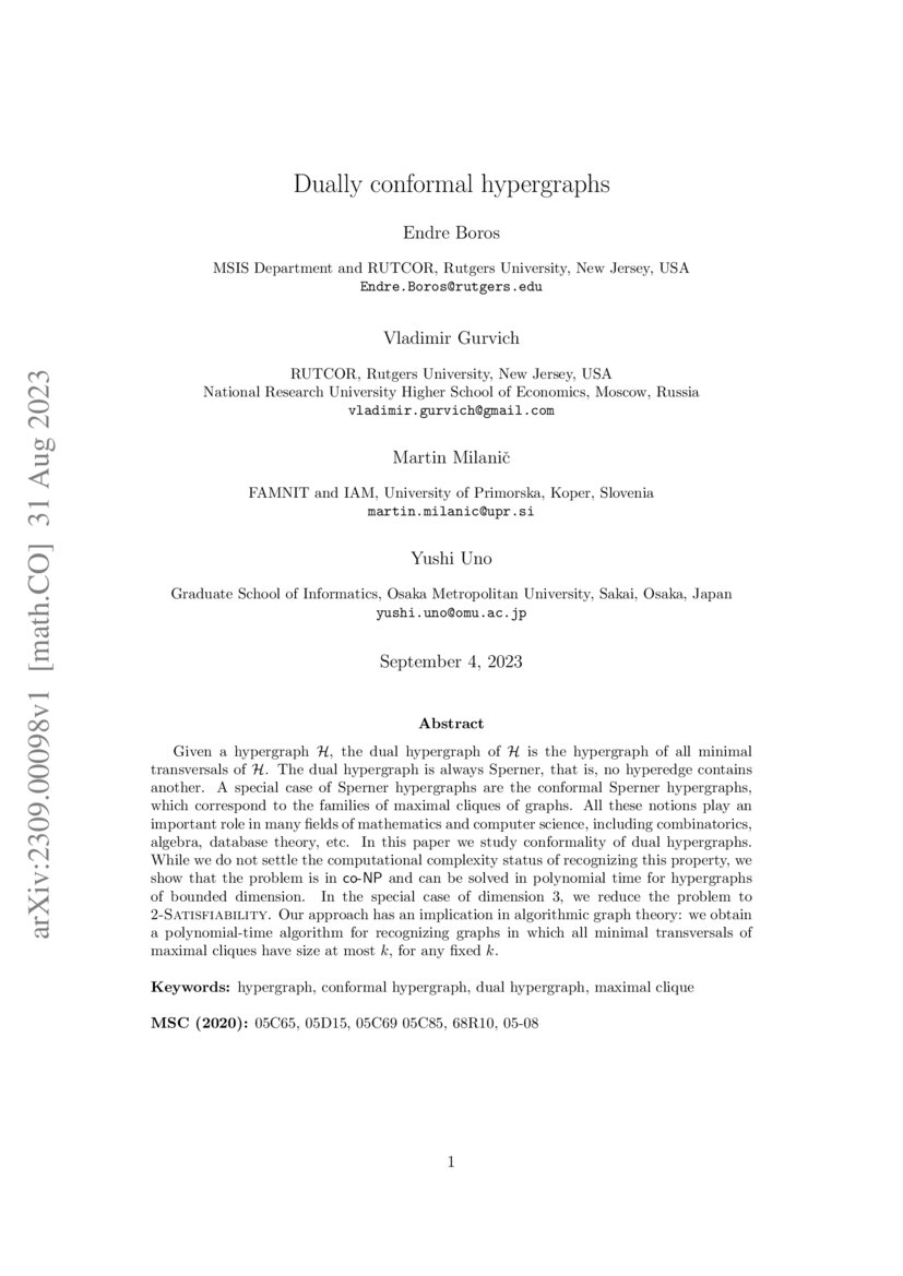Dually conformal hypergraphs | DeepAI