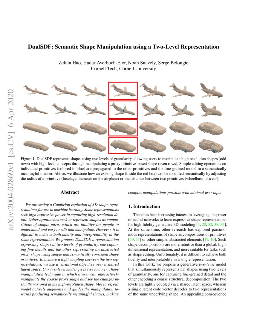 Dualsdf Semantic Shape Manipulation Using A Two Level Representation Deepai