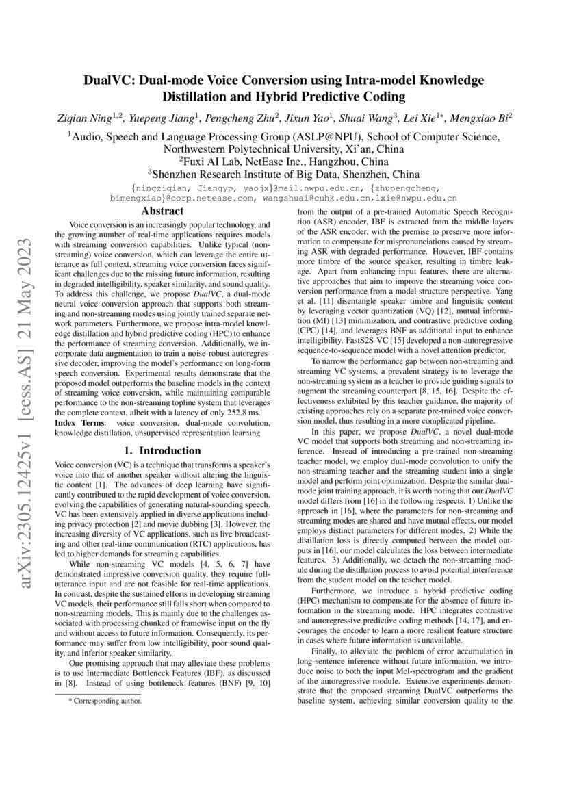 Dualvc Dual Mode Voice Conversion Using Intra Model Knowledge Distillation And Hybrid