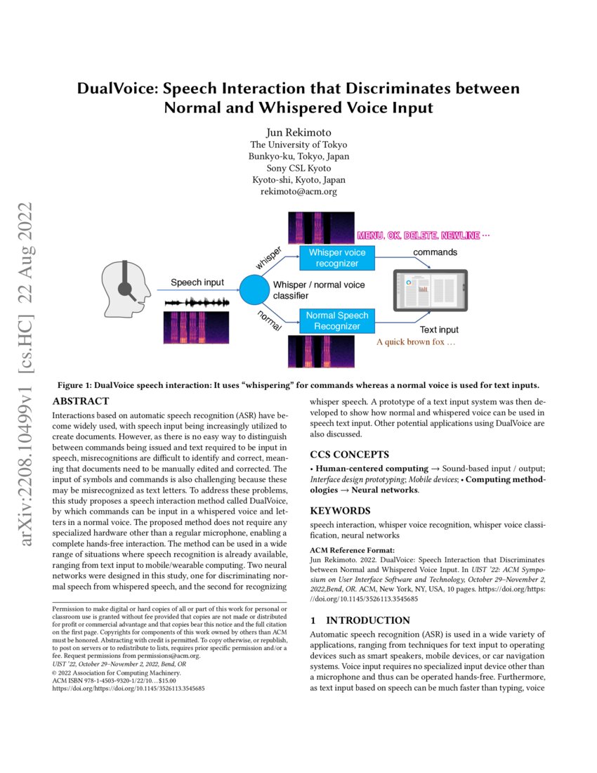 DualVoice: Speech Interaction that Discriminates between Normal and ...