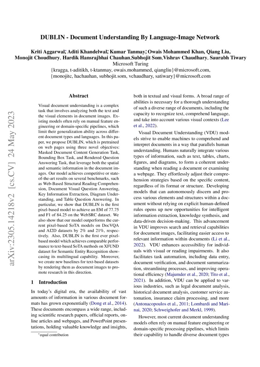 DUBLIN – Document Understanding By Language-Image Network | DeepAI