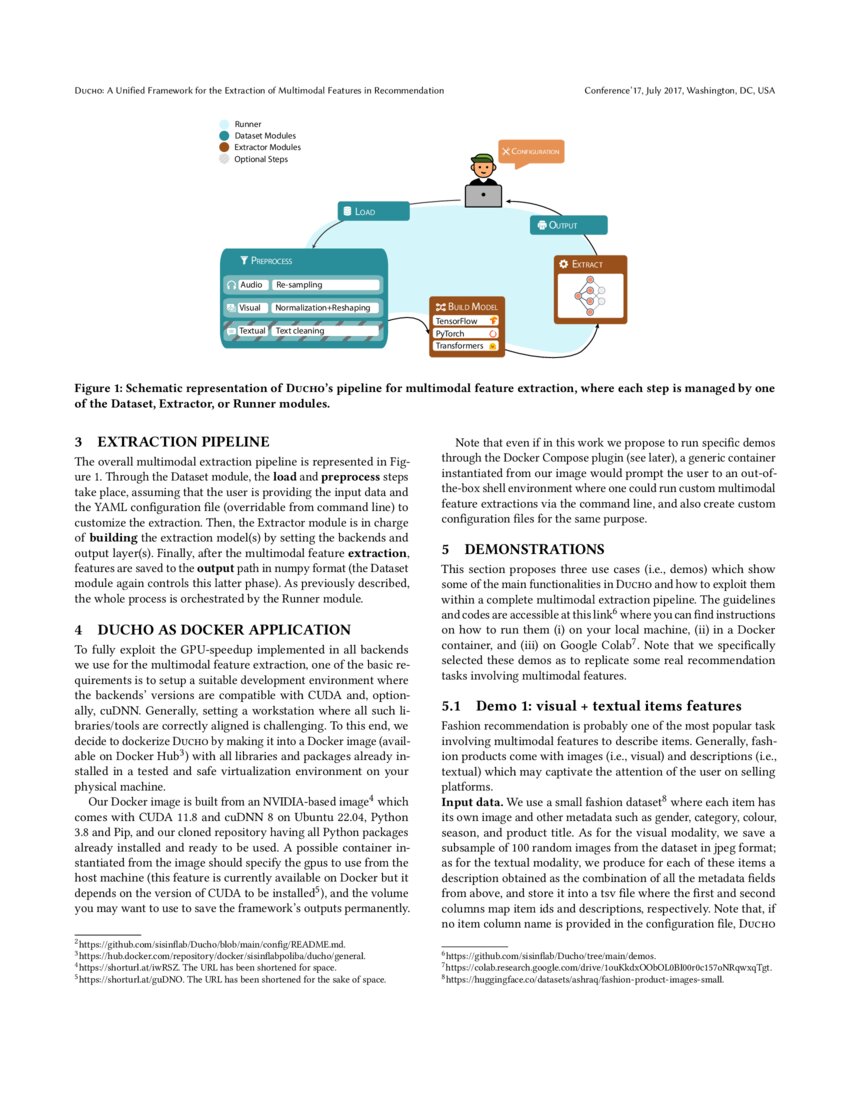 Ducho A Unified Framework For The Extraction Of Multimodal Features In Recommendation Deepai