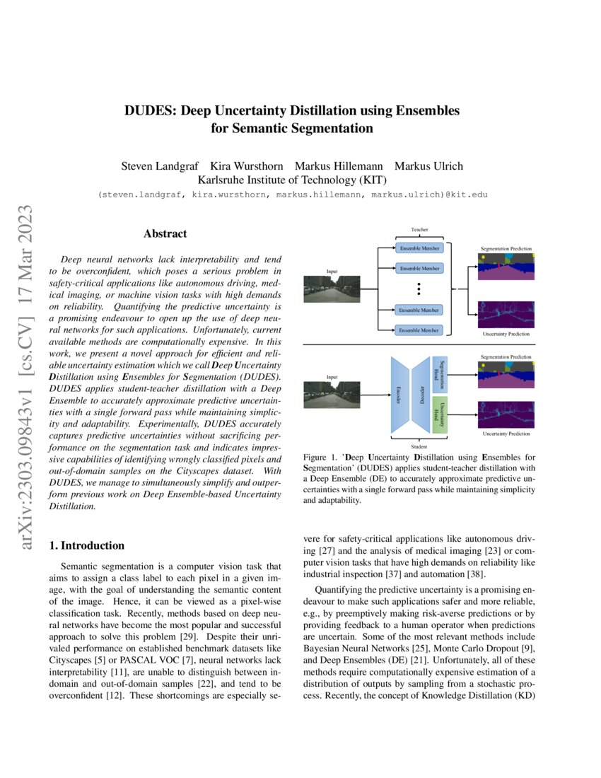 DUDES: Deep Uncertainty Distillation using Ensembles for Semantic Segmentation | DeepAI