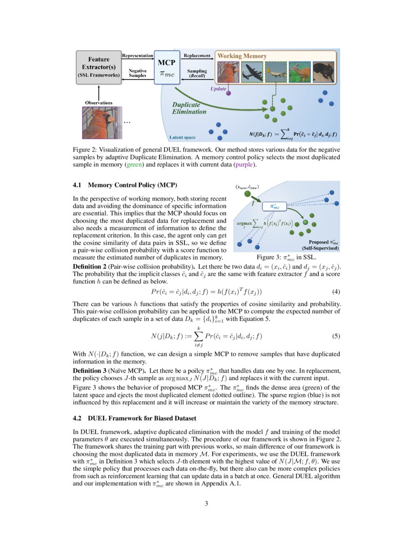 DUEL: Adaptive Duplicate Elimination on Working Memory for Self-Supervised Learning | DeepAI