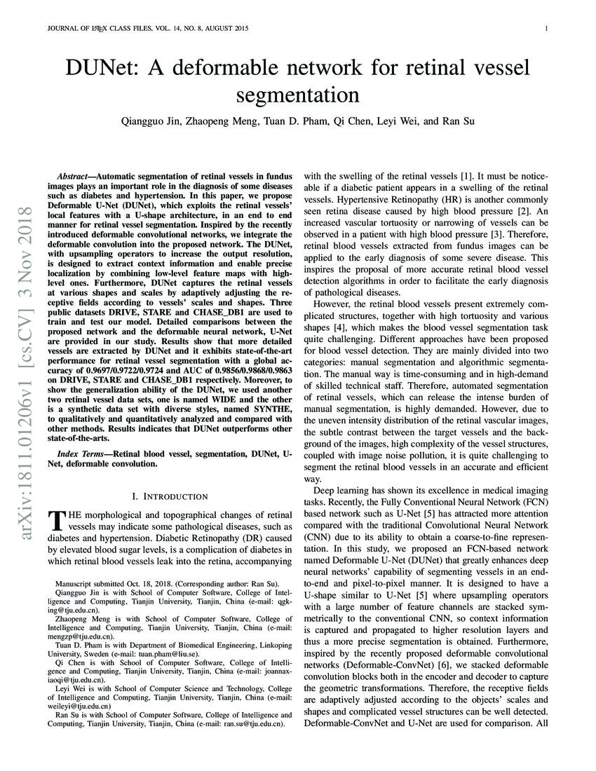 DUNet: A deformable network for retinal vessel segmentation | DeepAI