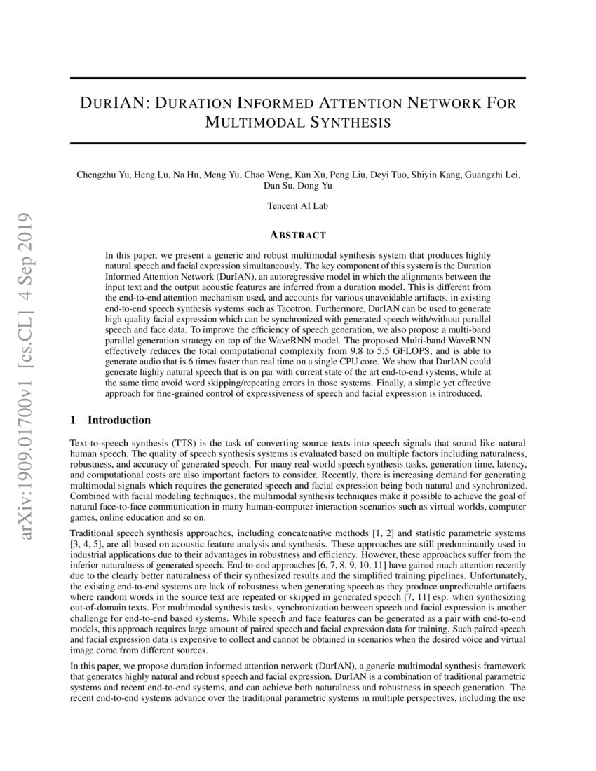 DurIAN: Duration Informed Attention Network For Multimodal Synthesis | DeepAI