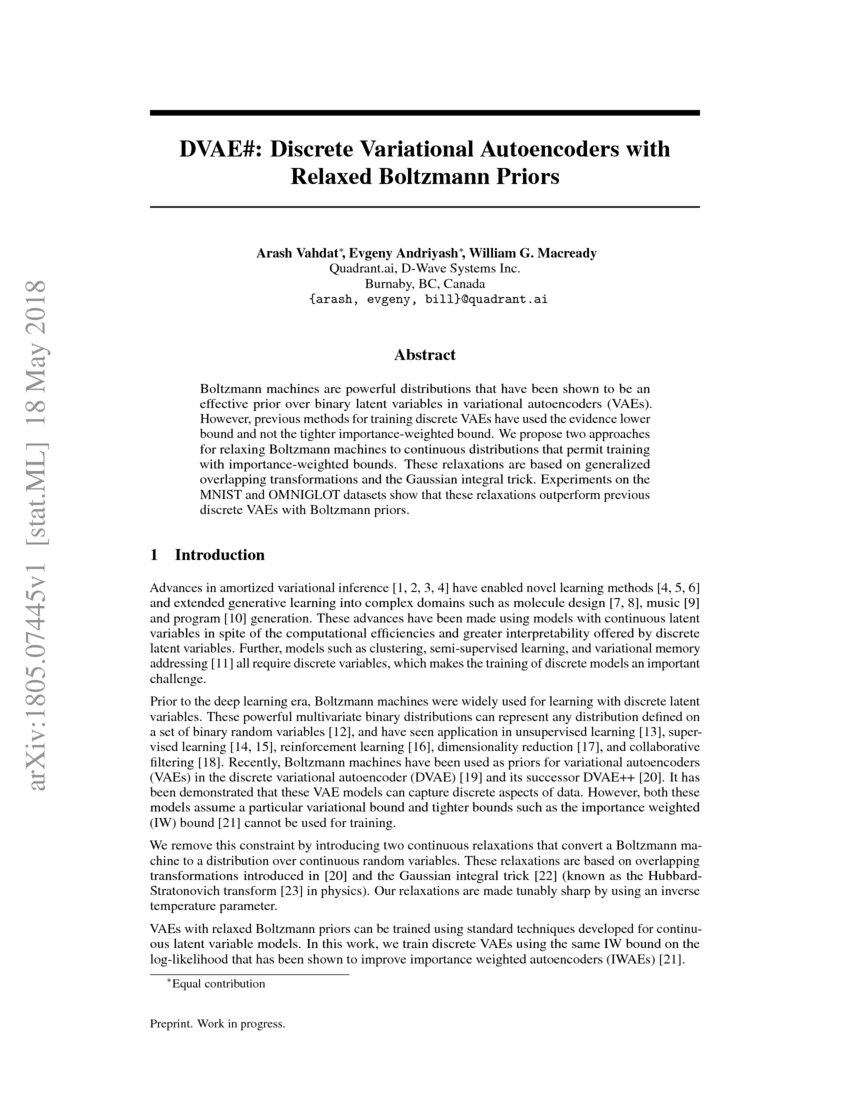 DVAE#: Discrete Variational Autoencoders with Relaxed Boltzmann Priors ...