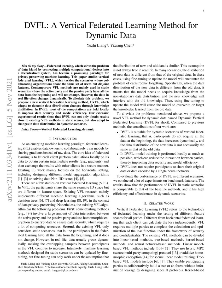DVFL: A Vertical Federated Learning Method for Dynamic Data | DeepAI