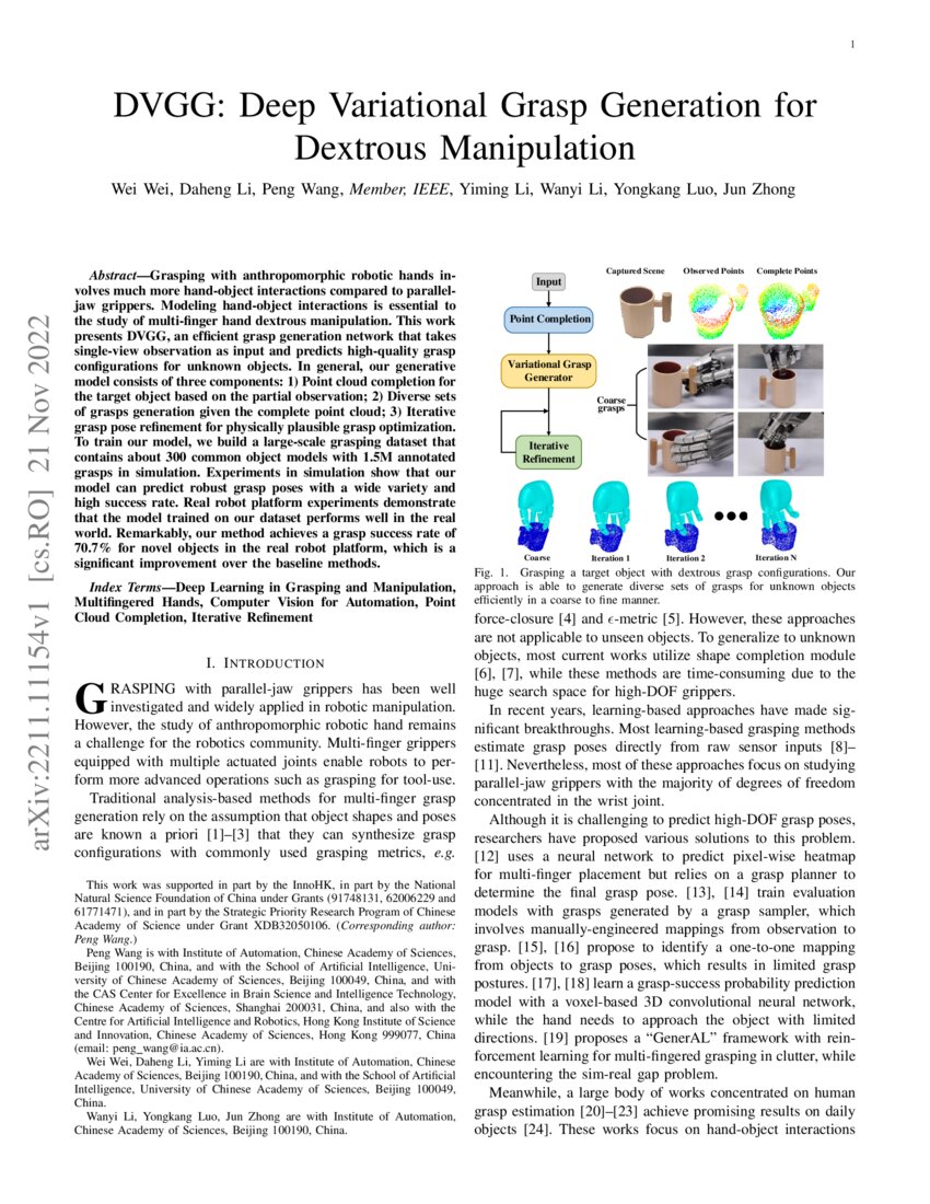 DVGG: Deep Variational Grasp Generation for Dextrous Manipulation | DeepAI