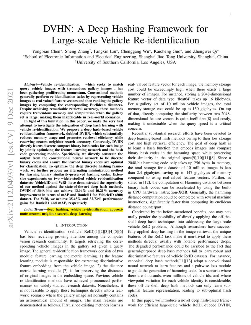 Dvhn A Deep Hashing Framework For Large Scale Vehicle Re