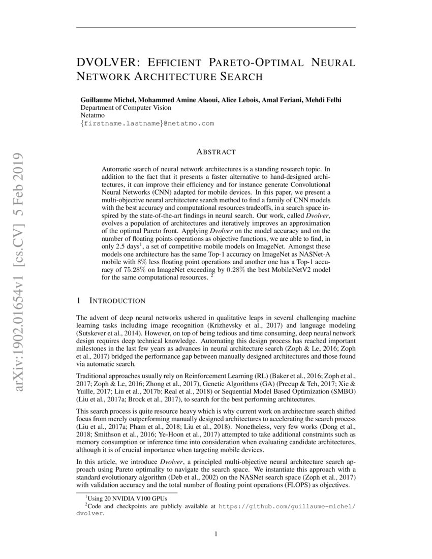 DVOLVER: Efficient Pareto-Optimal Neural Network Architecture Search ...