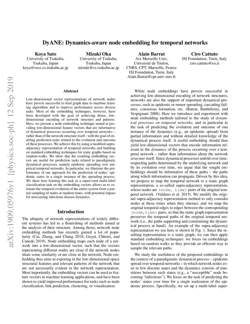DyANE: Dynamics-aware node embedding for temporal networks | DeepAI
