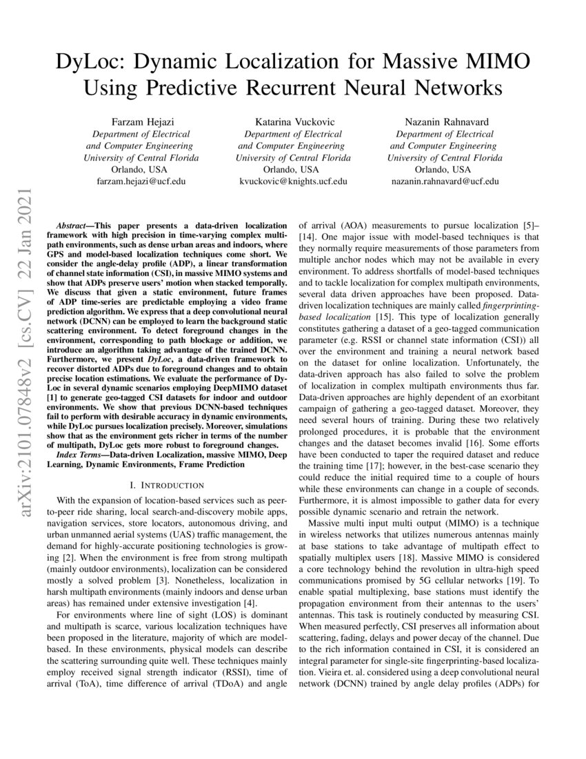 Dyloc Dynamic Localization For Massive Mimo Using Predictive Recurrent Neural Networks Deepai