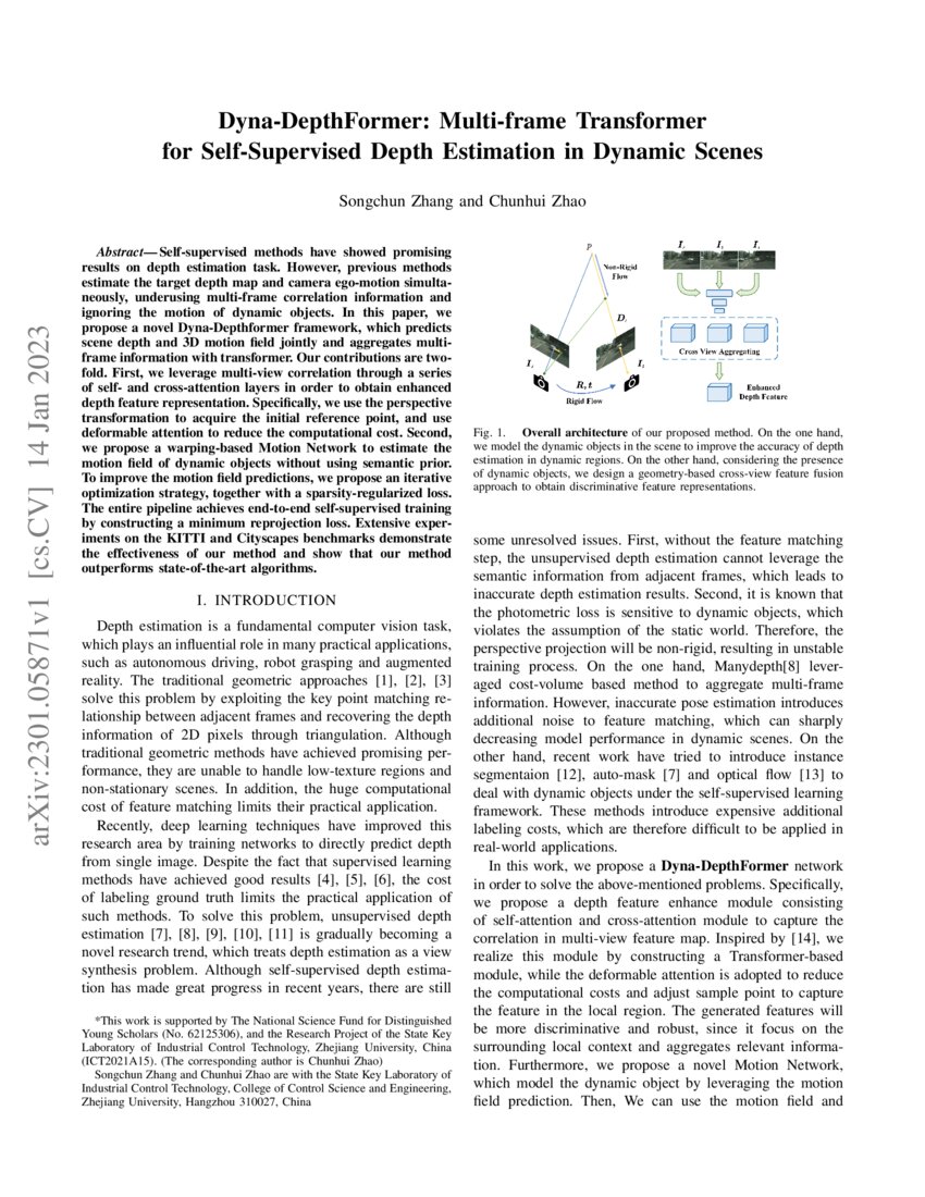 Dyna Depthformer Multi Frame Transformer For Self Supervised Depth