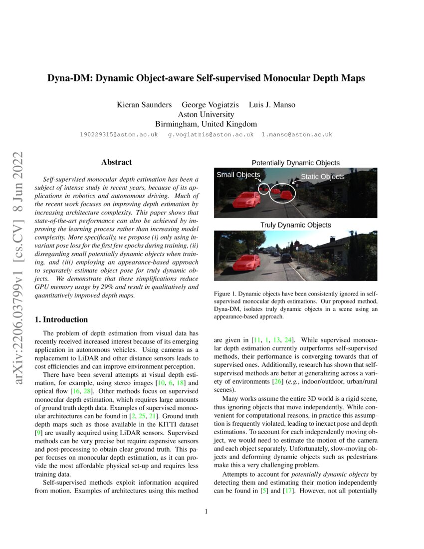 Dyna-DM: Dynamic Object-aware Self-supervised Monocular Depth Maps | DeepAI Dyna-DM: Dynamic Object-aware Self-supervised Monocular Depth Maps | DeepAI