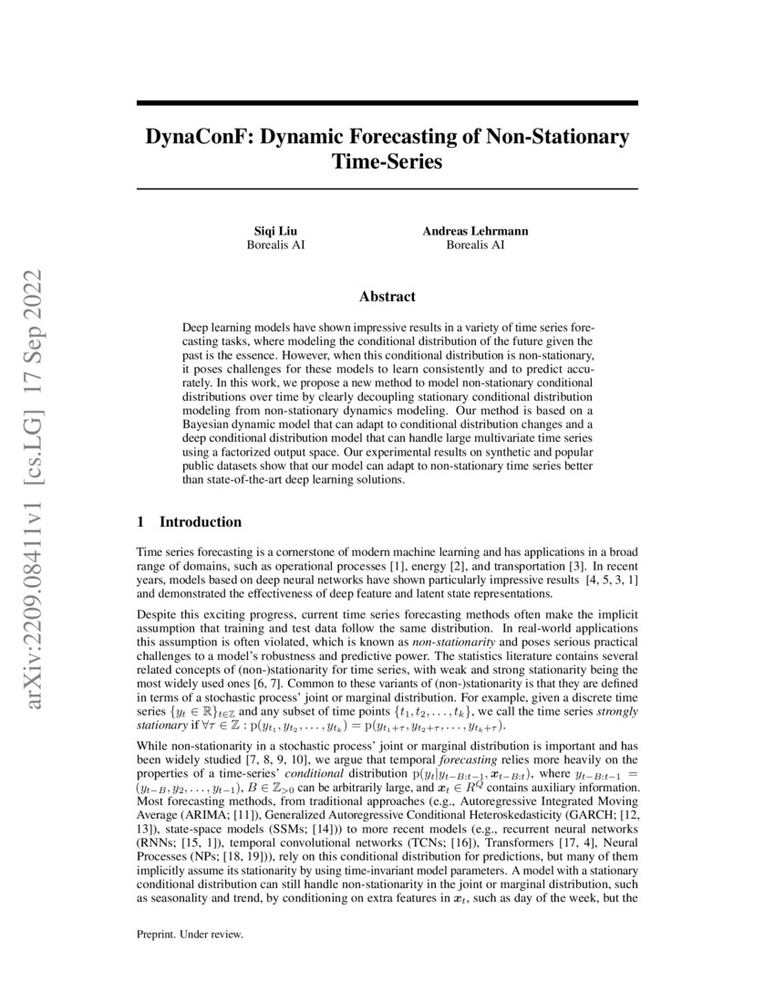 Dynaconf Dynamic Forecasting Of Non Stationary Time Series Deepai
